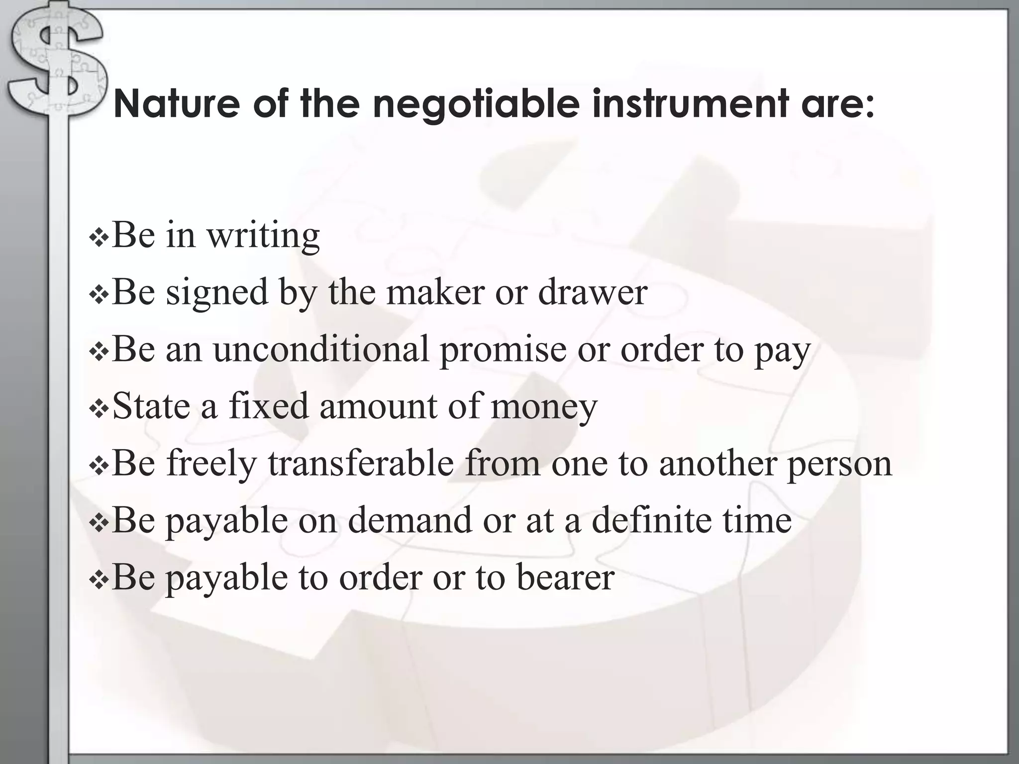 Negotiable instrument types of negotiable instruments | PPT