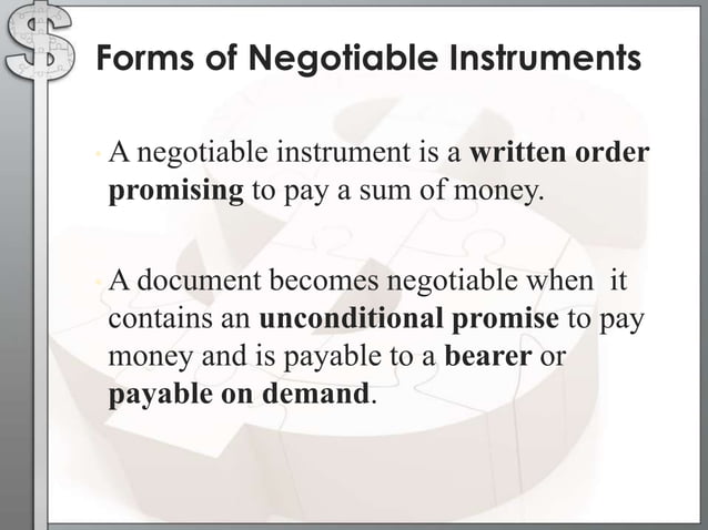 Negotiable instrument types of negotiable instruments | PPT