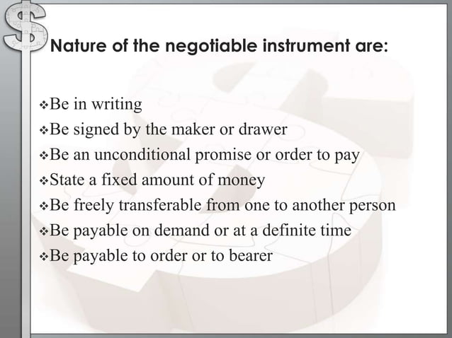 Negotiable instrument types of negotiable instruments | PPT