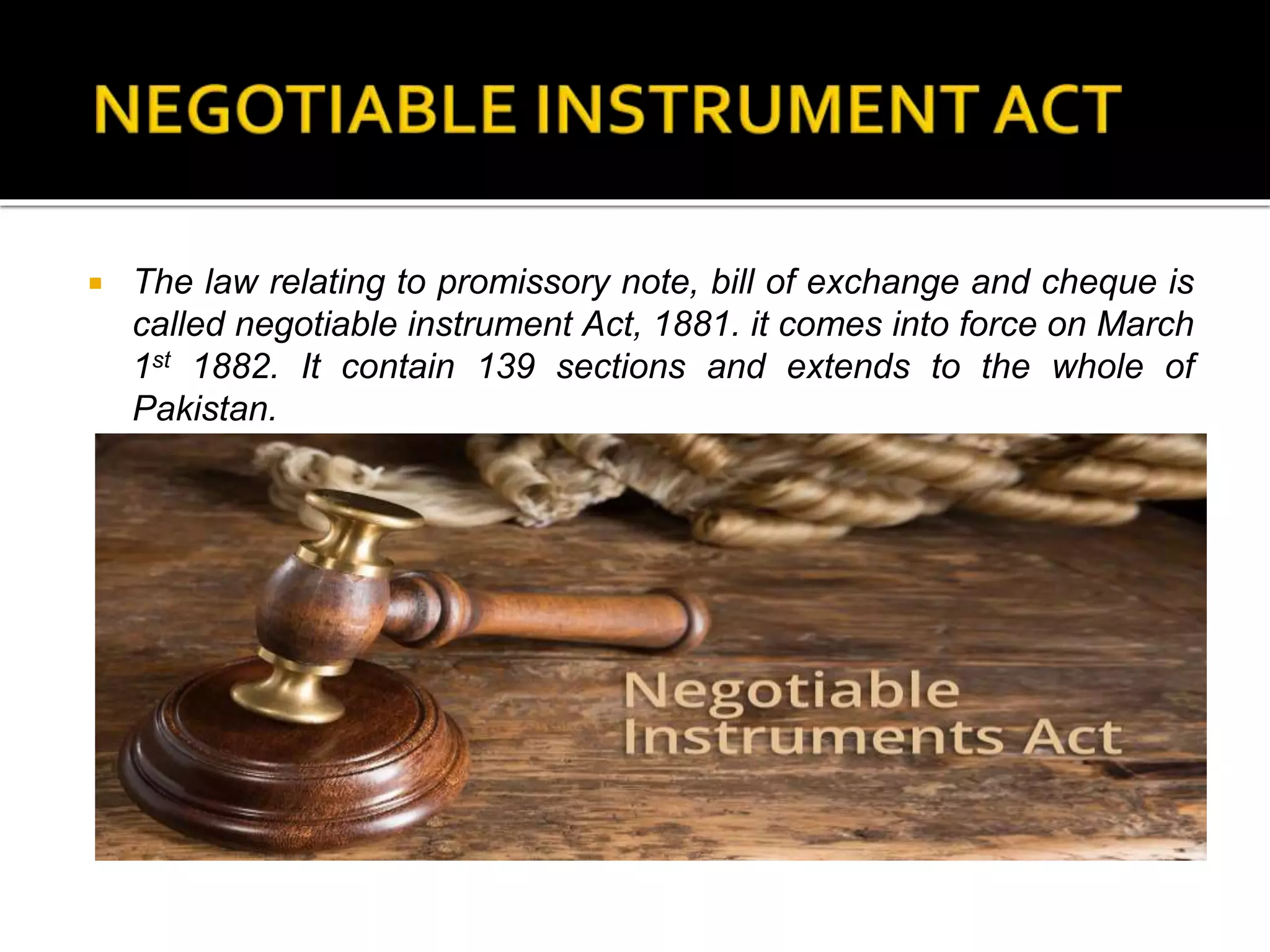Negotiable instruments act 1881 of PAKISTAN | PPTX