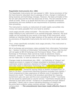 Negotiable instruments act | DOCX | Law