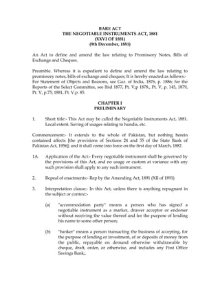 Negotiable instruments act 1881 | PDF