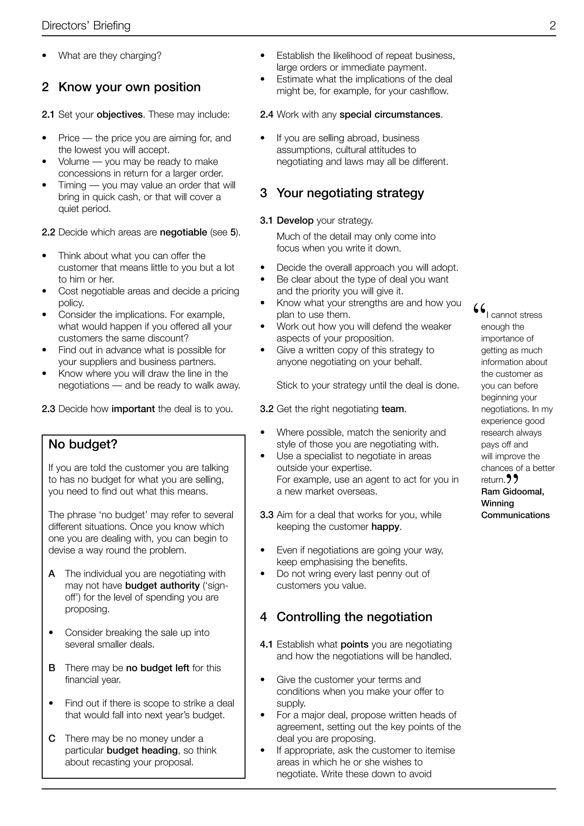 Negotiating a sale | PDF