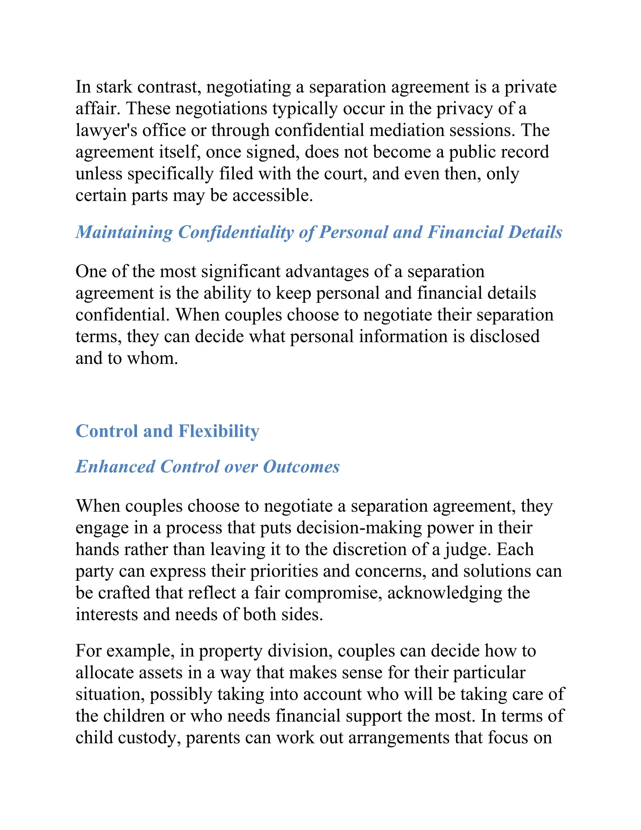 The Benefits of Negotiating a Separation Agreement | PDF