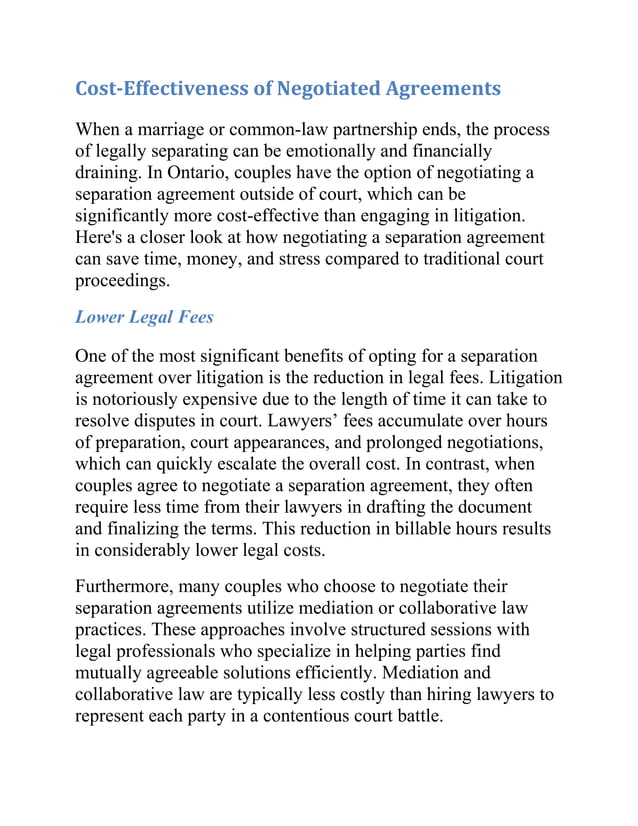 The Benefits of Negotiating a Separation Agreement | PDF