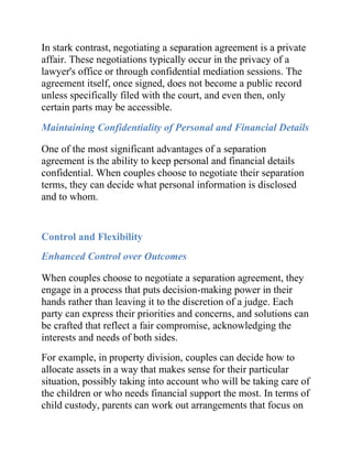 The Benefits of Negotiating a Separation Agreement | PDF