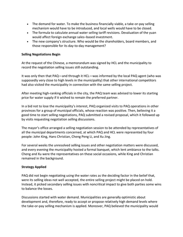Negotiation case study - chinese water | DOCX