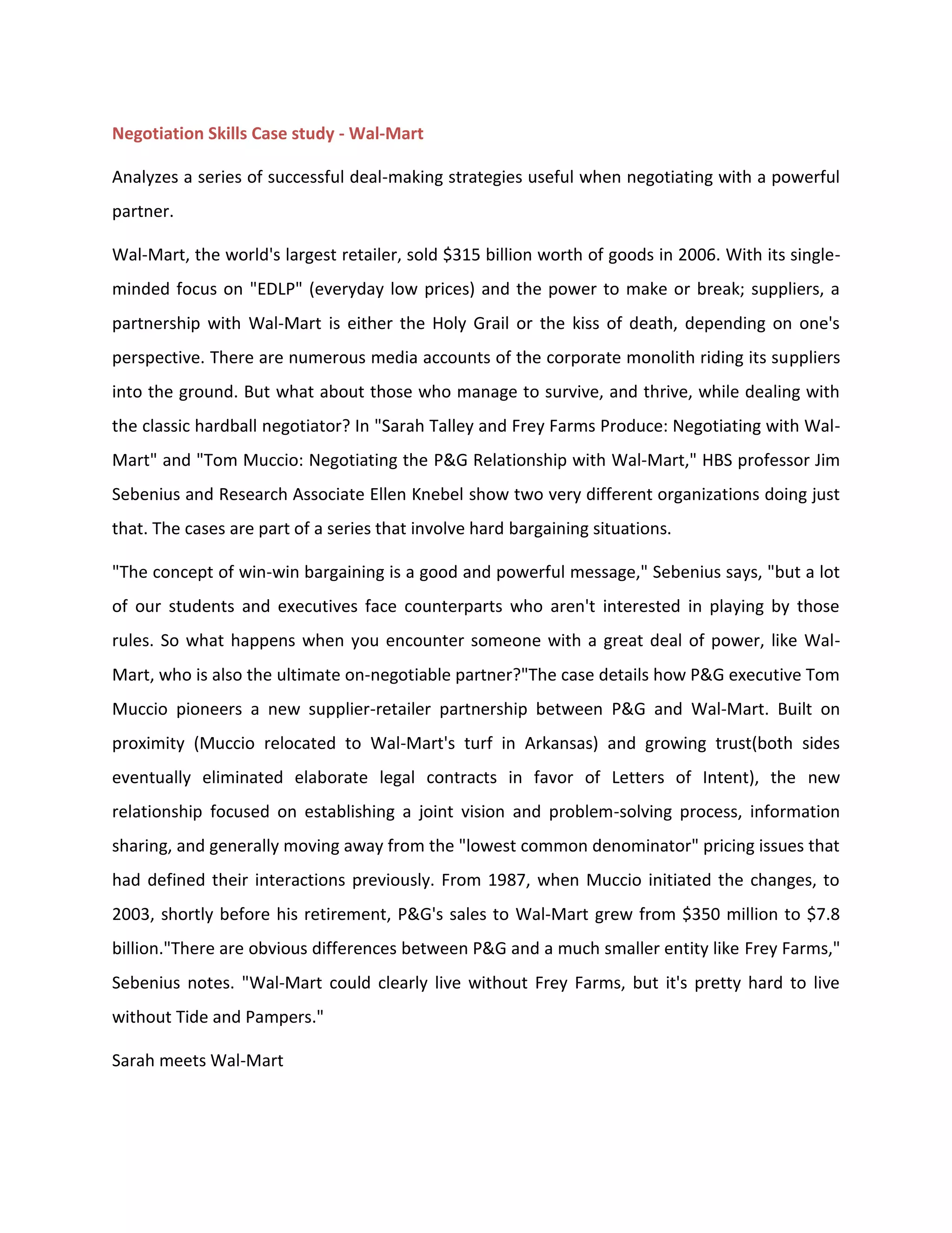 Negotiation case study - wal mart | DOCX