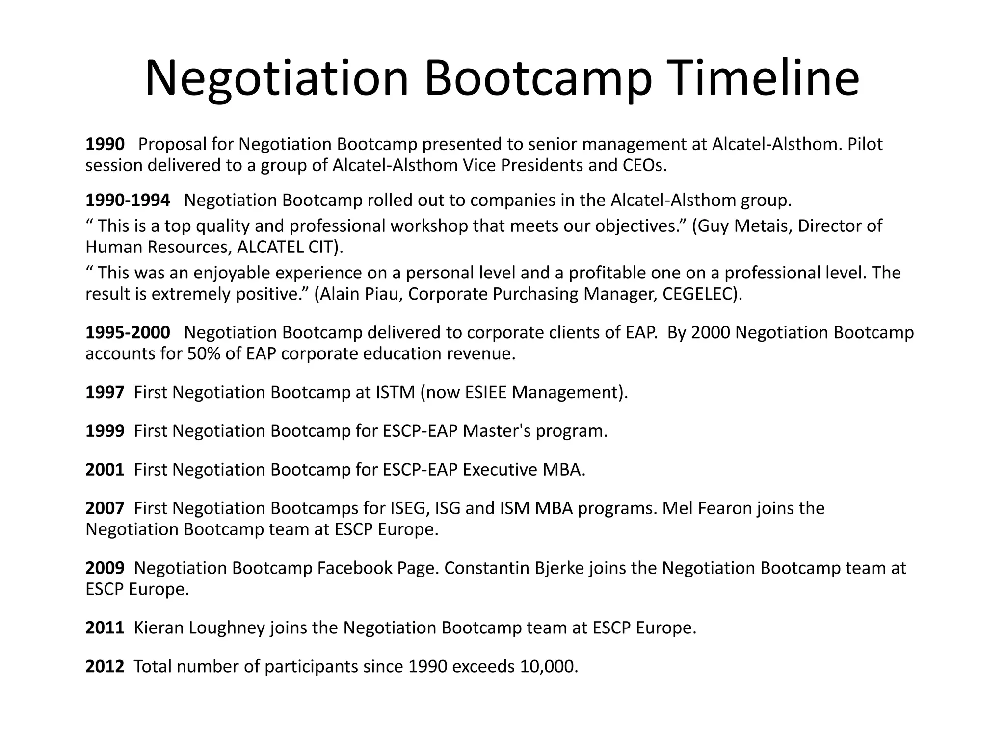 Negotiation Bootcamp Timeline | PPTX