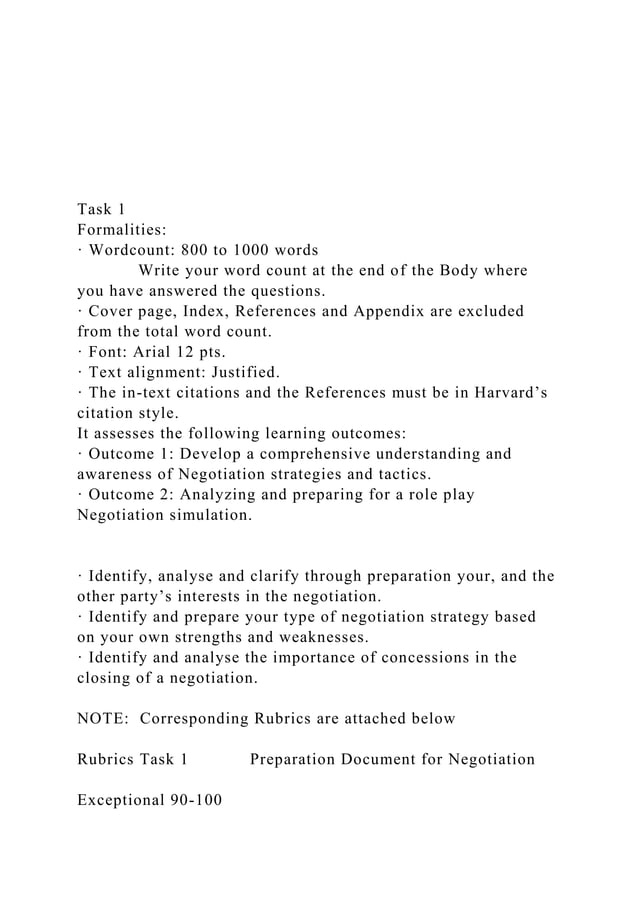NEGOTIATION Preparation DocumentTask brief 1 and 2 with Rubrics.docx