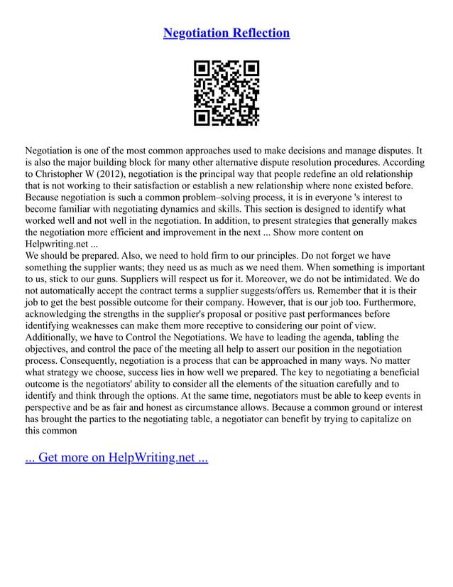 Negotiation Reflection | PDF