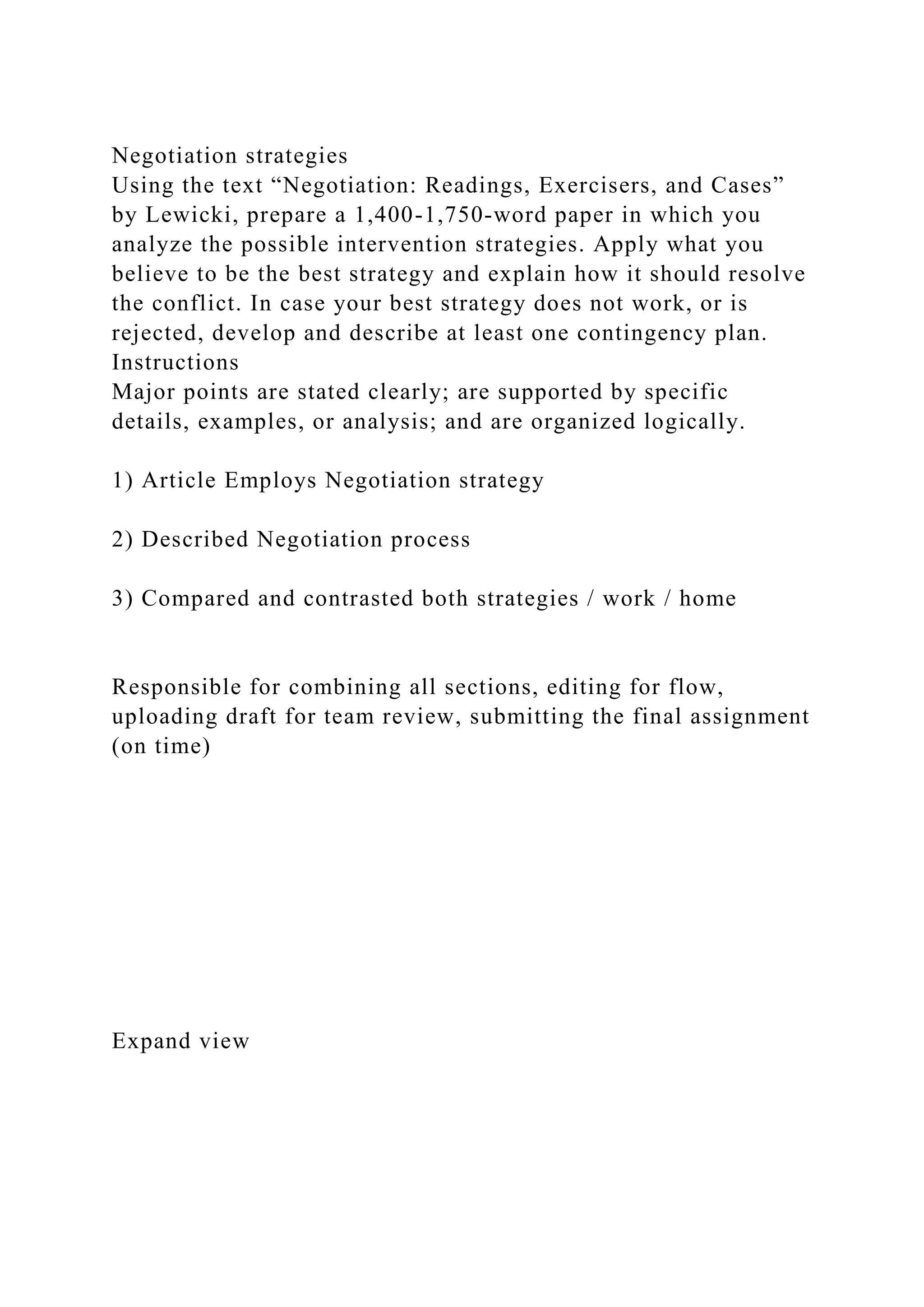 Negotiation strategiesUsing the text Negotiation Readings, Exerc.docx