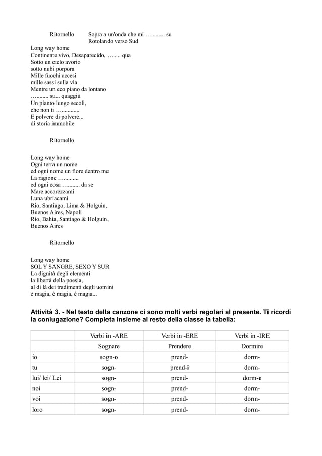 Canzone didattizzata per studenti d'italiano (livello A2) | DOC