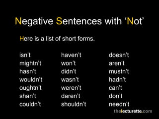 Negative Sentences with 'Not' | PPT