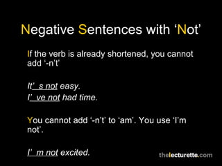 Negative Sentences with 'Not' | PPT