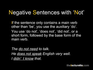Negative Sentences with 'Not' | PPT