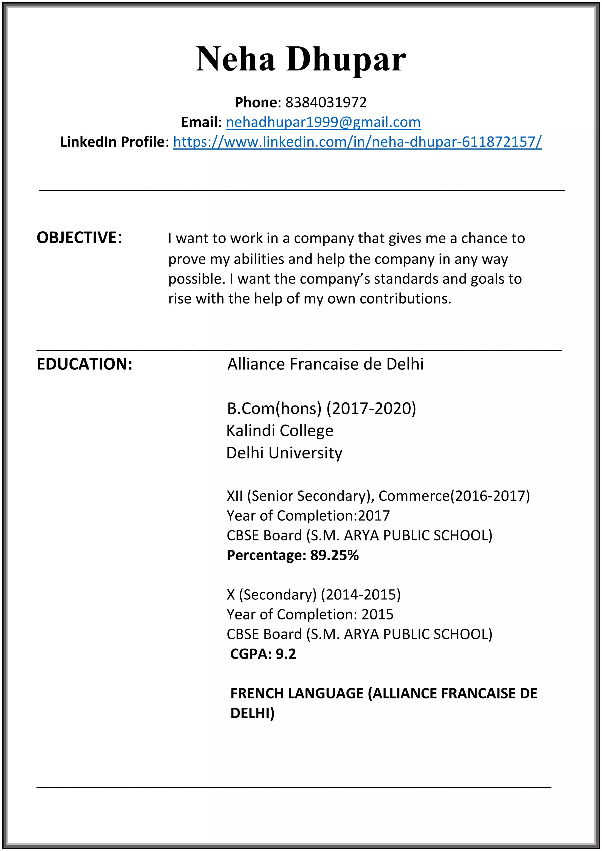 Neha dhupar Resume | PDF