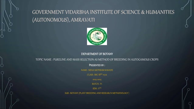 Pureline and Mass selection methods of plant breeding | PPTX ...