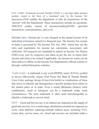 Internship on NEHA PROJECT pancard details | DOCX
