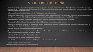 Nehro Report, 14 Points of Quaid-e-Azam, Indian Act of 1935,Congress ...