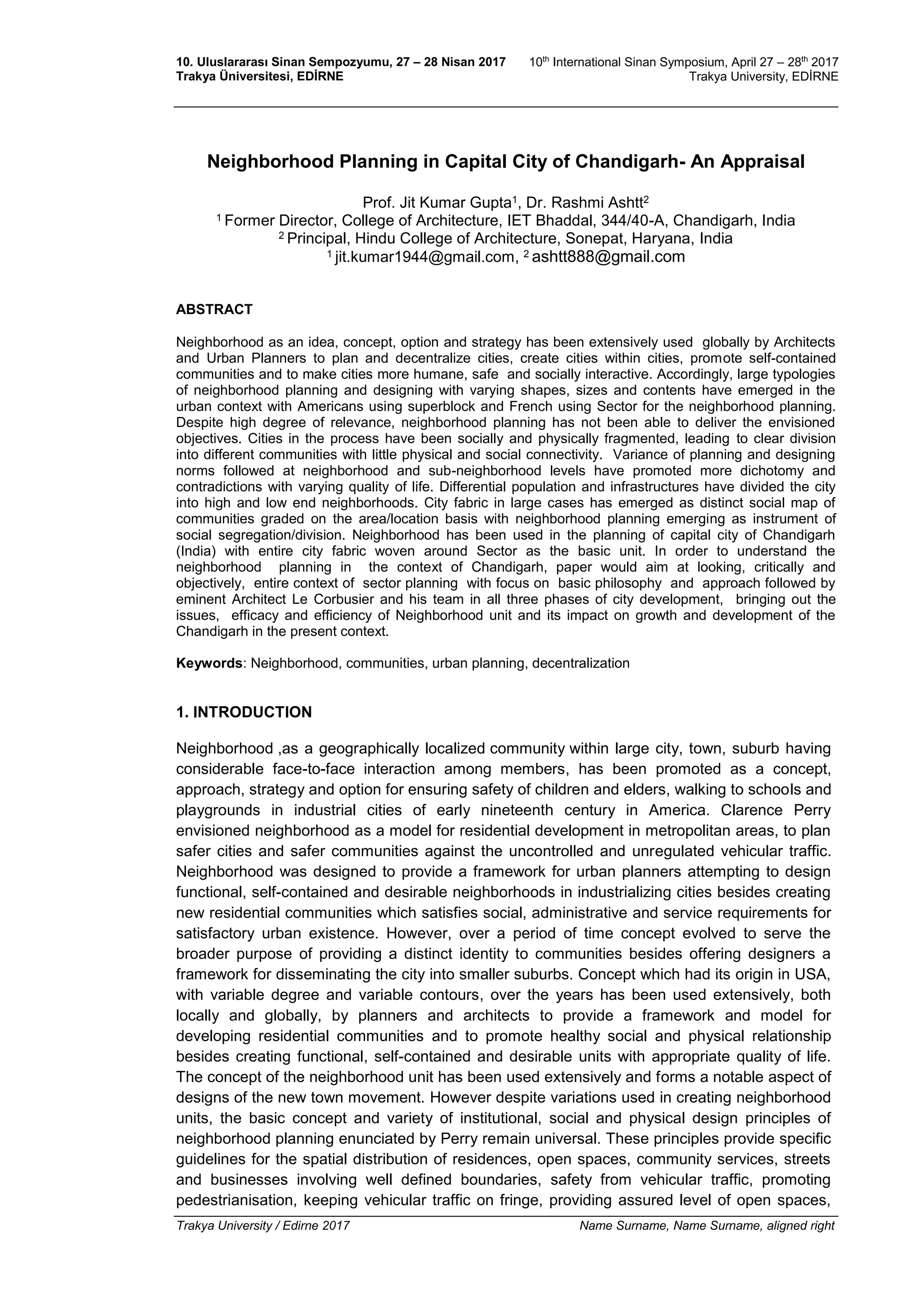 Neighborhood planning in capital city of chandigarh an appraisal | PDF