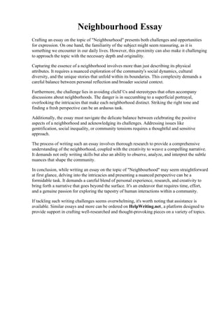 Neighbourhood Essay | PDF