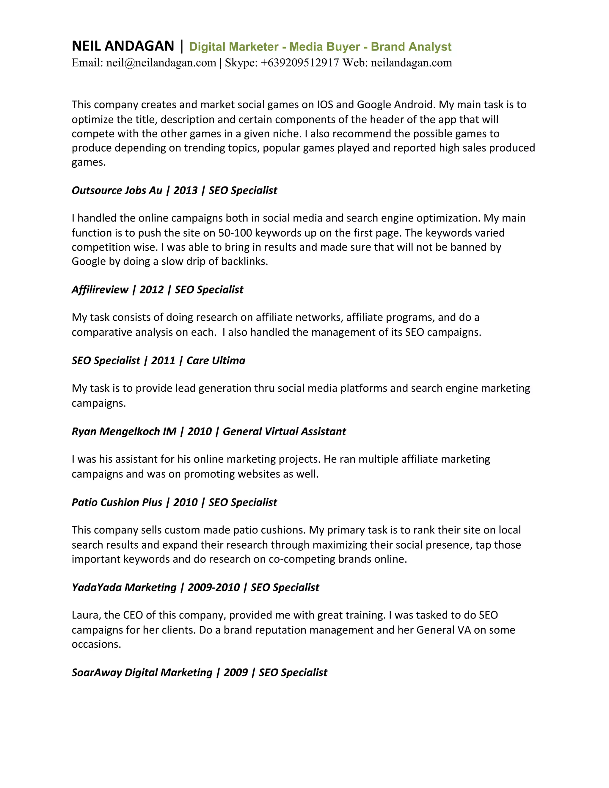 CV - Neil andagan | PDF