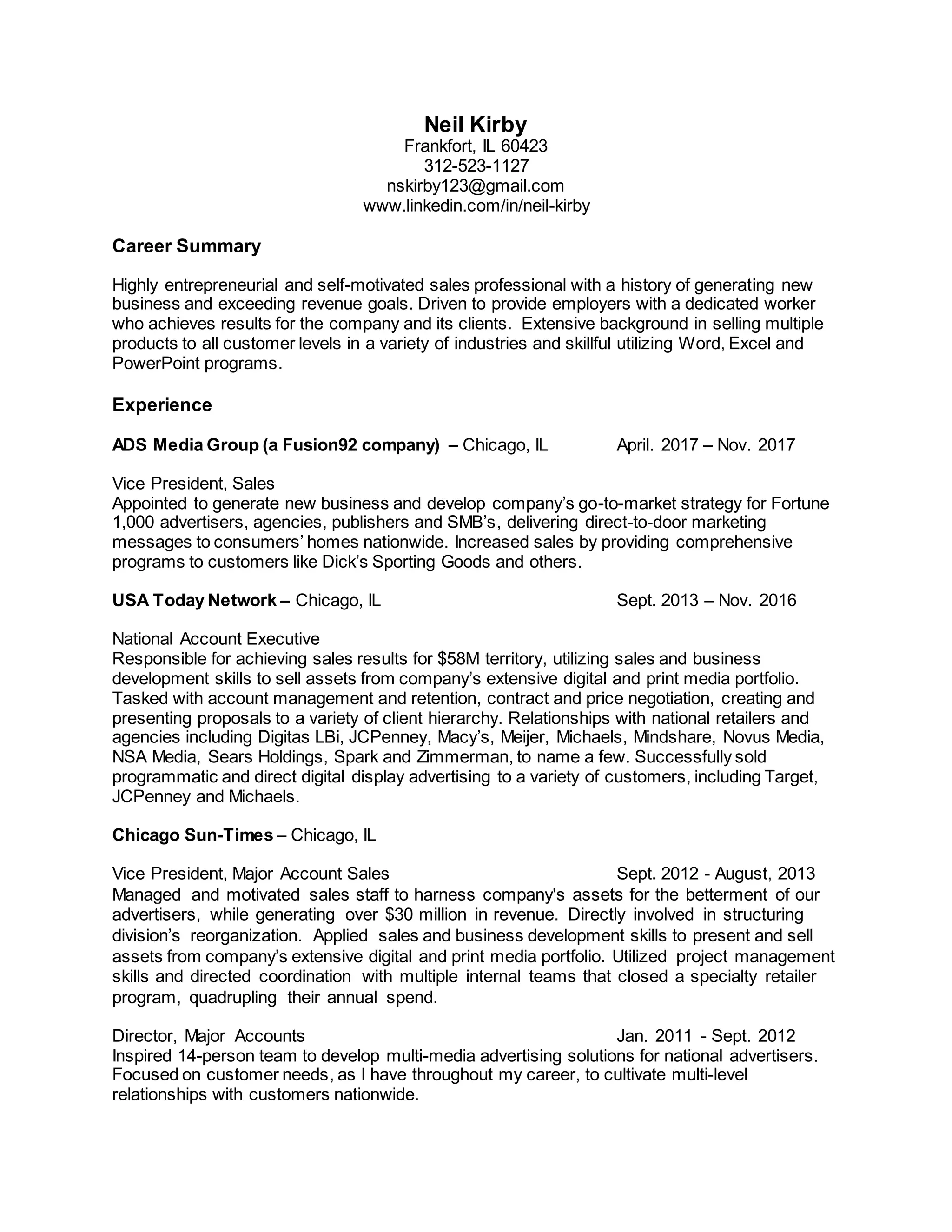 Neil Kirby Resume 12/2017 | DOCX