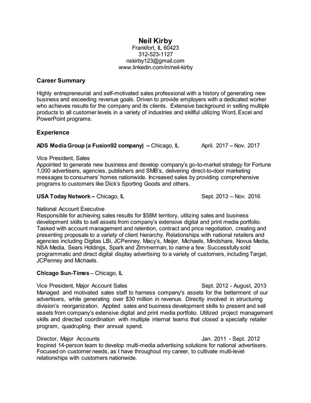 Neil Kirby Resume 12/2017 | PDF