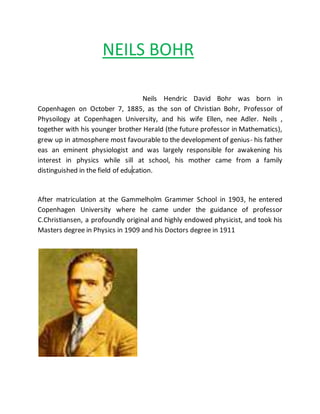 Niels Bohr Childhood
