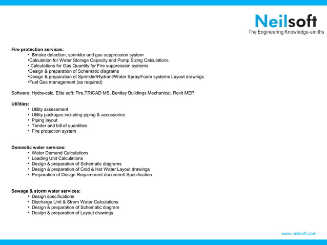 Neilsoft plumbing and fire protection design and detailed engineering | PPT