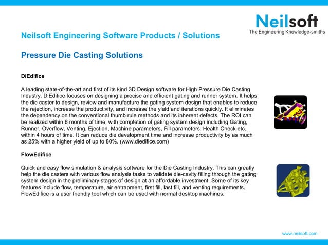 Neilsoft engineering software products / solutions - Pressure die casting solutions | PPT