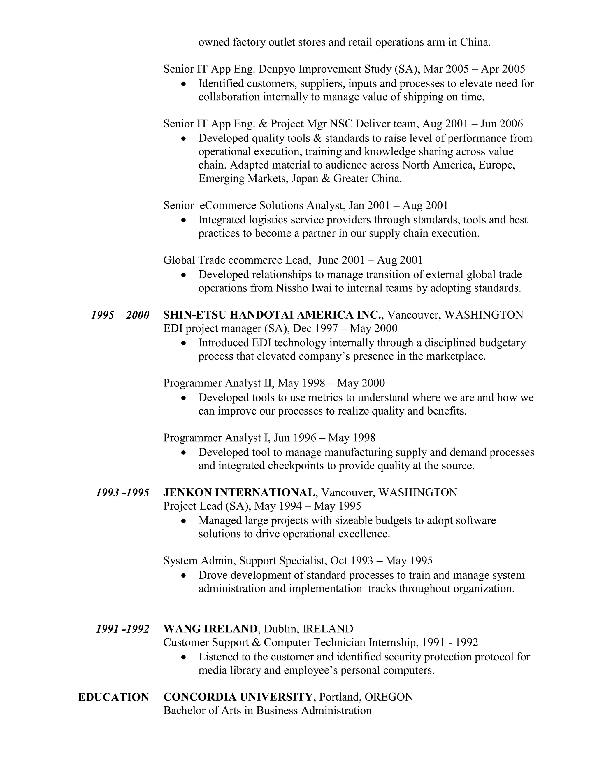 Reverse chronological cirriculum vitae/resume | DOCX | Business | Business and Finance