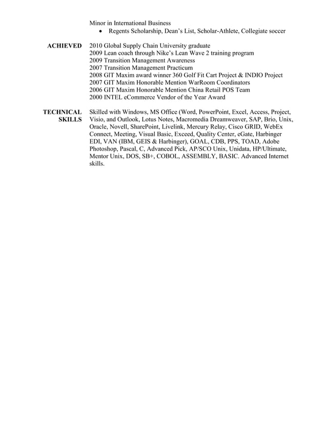 Reverse chronological cirriculum vitae/resume | DOCX | Business | Business and Finance