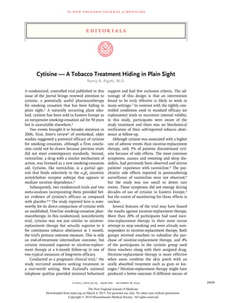Cytisine — A Tobacco Treatment Hiding in Plain Sight Nancy A. Rigotti ...