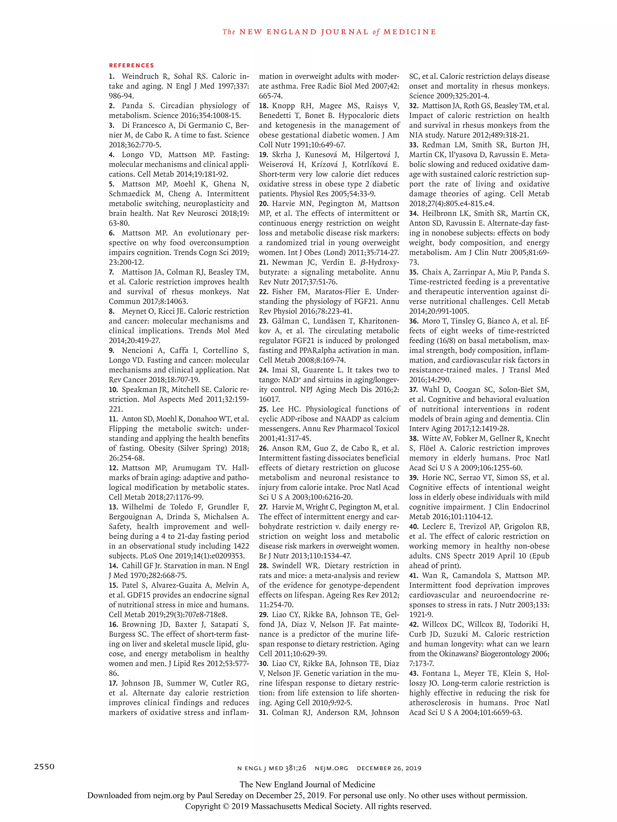 Ayuno intermitente en la salud, envejecimiento y enfermedad. | PDF