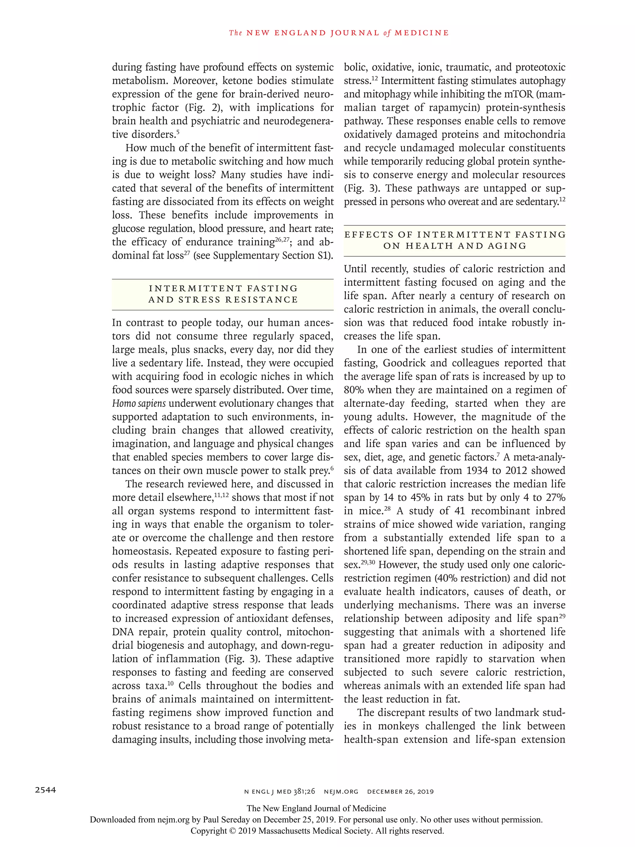 Ayuno intermitente en la salud, envejecimiento y enfermedad. | PDF