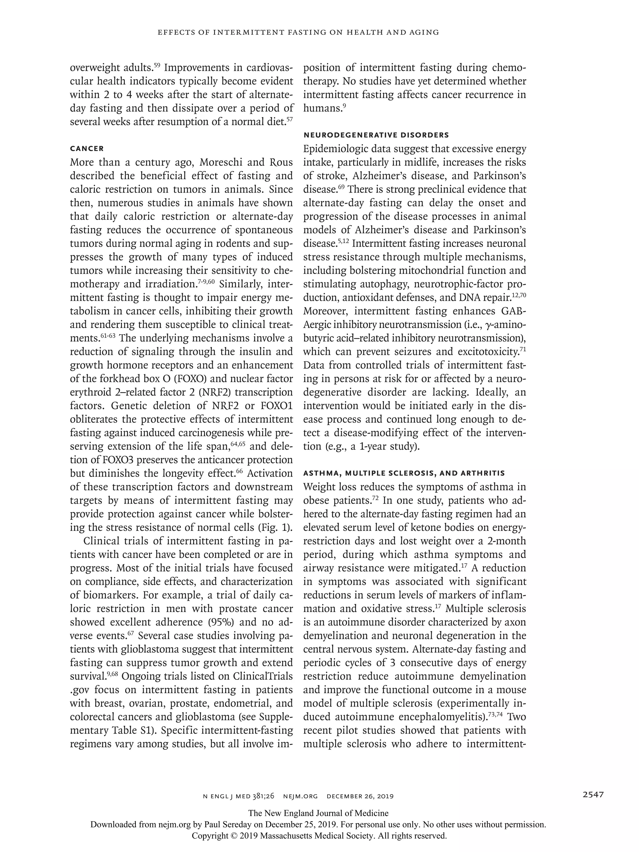 Ayuno intermitente en la salud, envejecimiento y enfermedad. | PDF