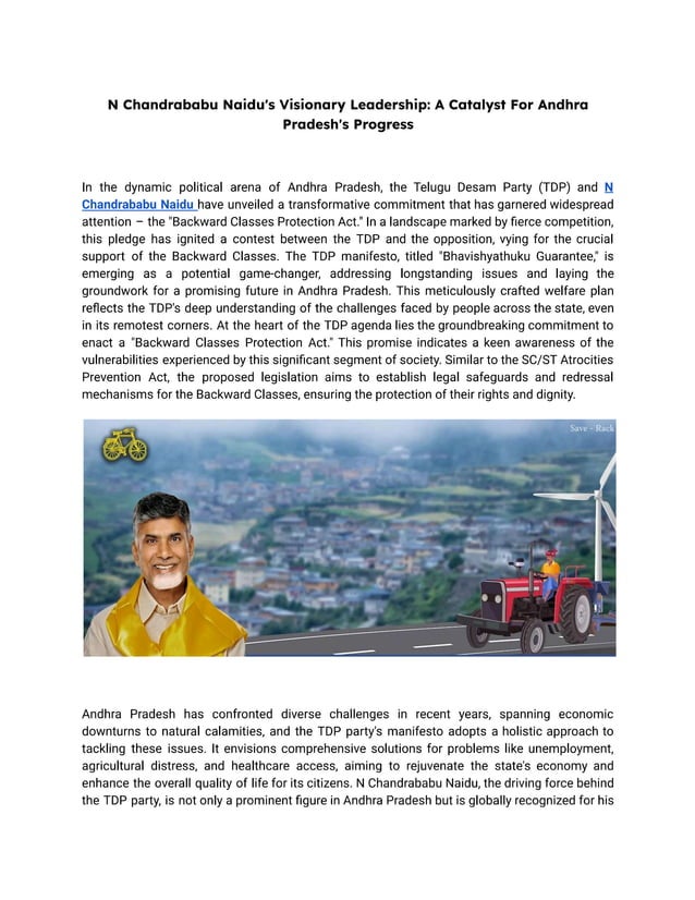 N Chandrababu Naidu's Visionary Leadership: A Catalyst For Andhra Pradesh's Progress | PDF