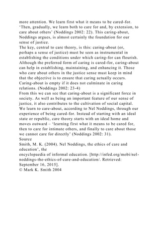 Nel Noddings’ reading CaringNel Noddings is closely identified.docx