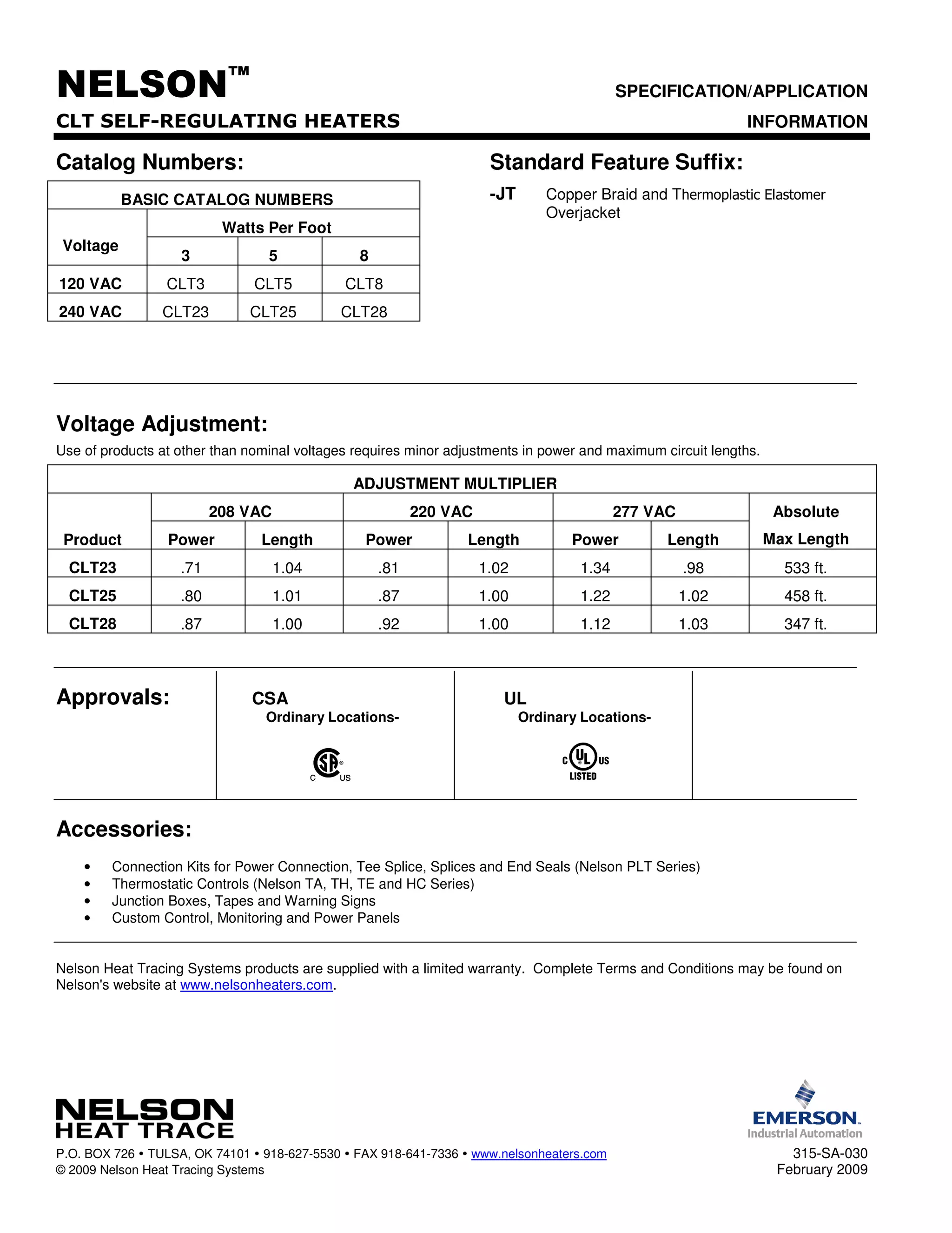 Nelson CLT5 Heat Tracing Cable - Spec Sheet | PDF