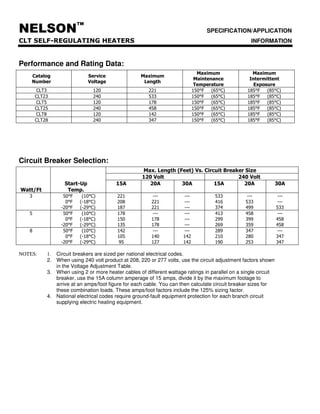Nelson CLT5 Heat Tracing Cable - Spec Sheet | PDF