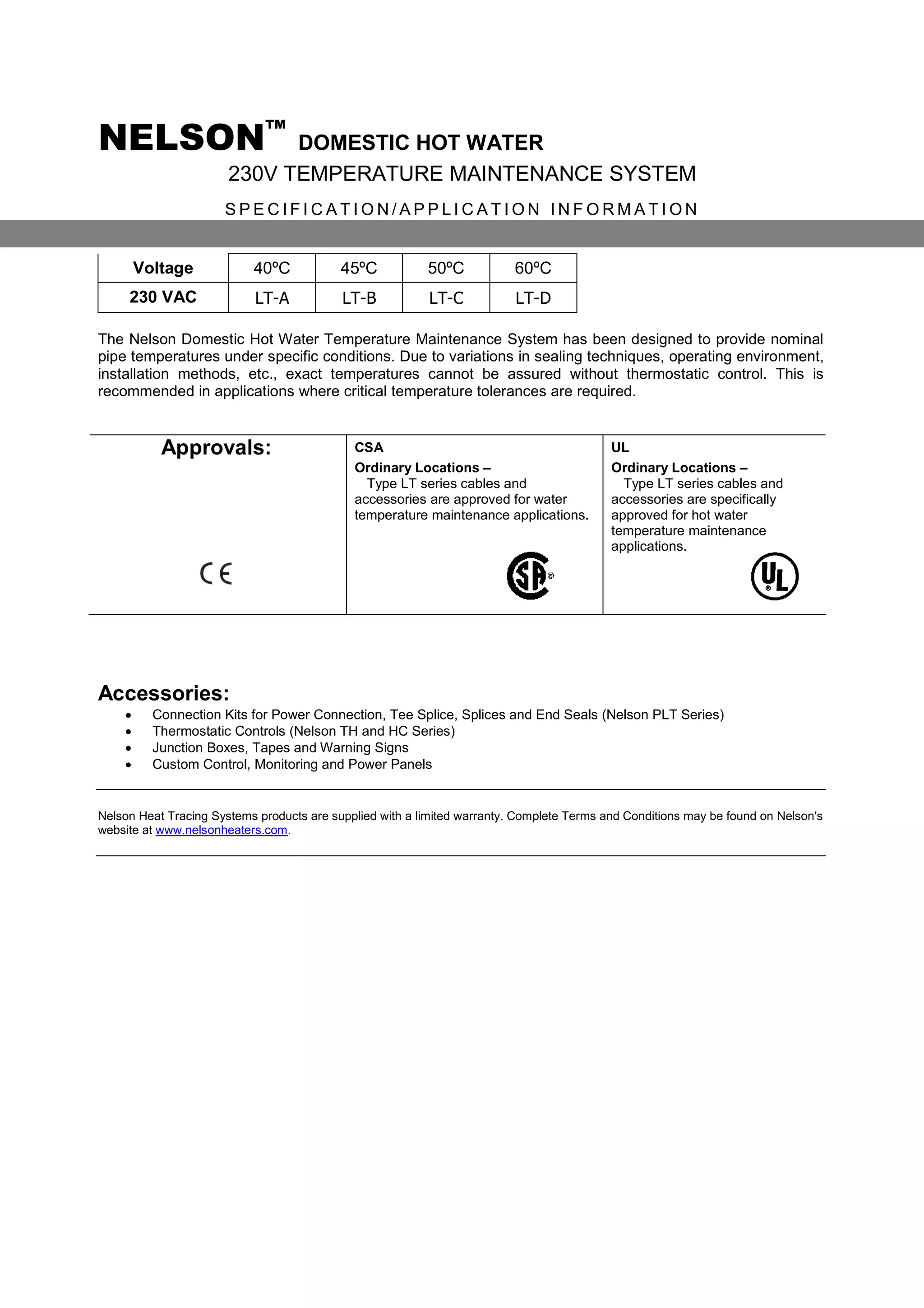 Nelson Easy Heat Self Regulating Heater Cables - Product Catalogue | PDF