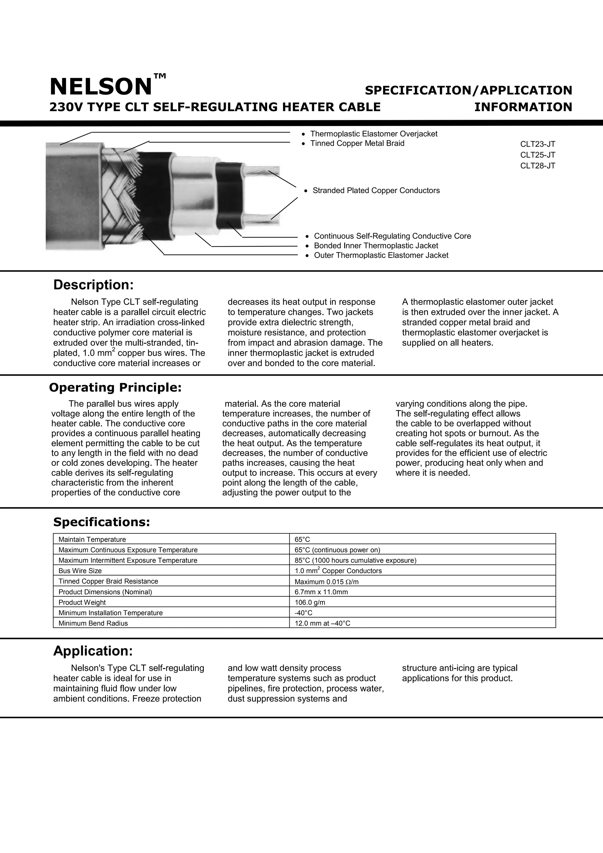 Nelson Easy Heat Self Regulating Heater Cables - Product Catalogue | PDF