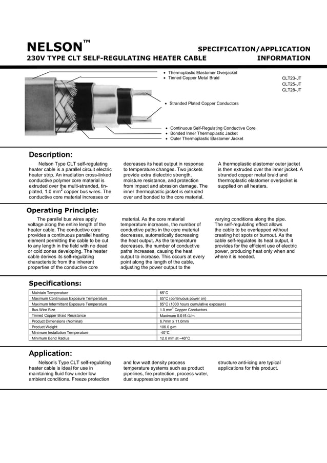 Nelson Easy Heat Self Regulating Heater Cables - Product Catalogue | PDF