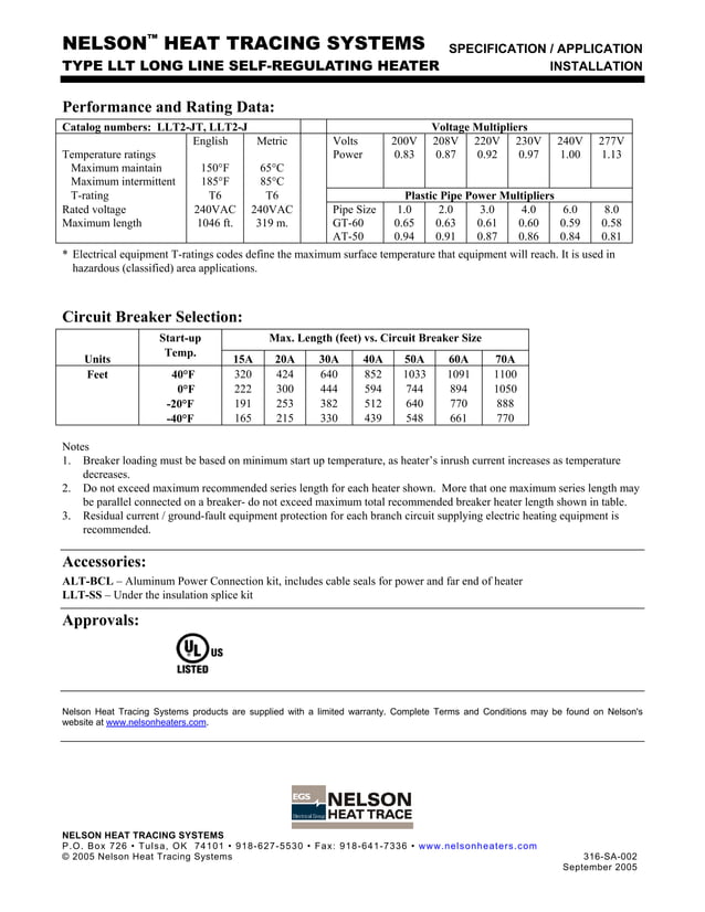 Nelson LLT Heat Tracing Cable - Spec Sheet | PDF | Home Appliances ...