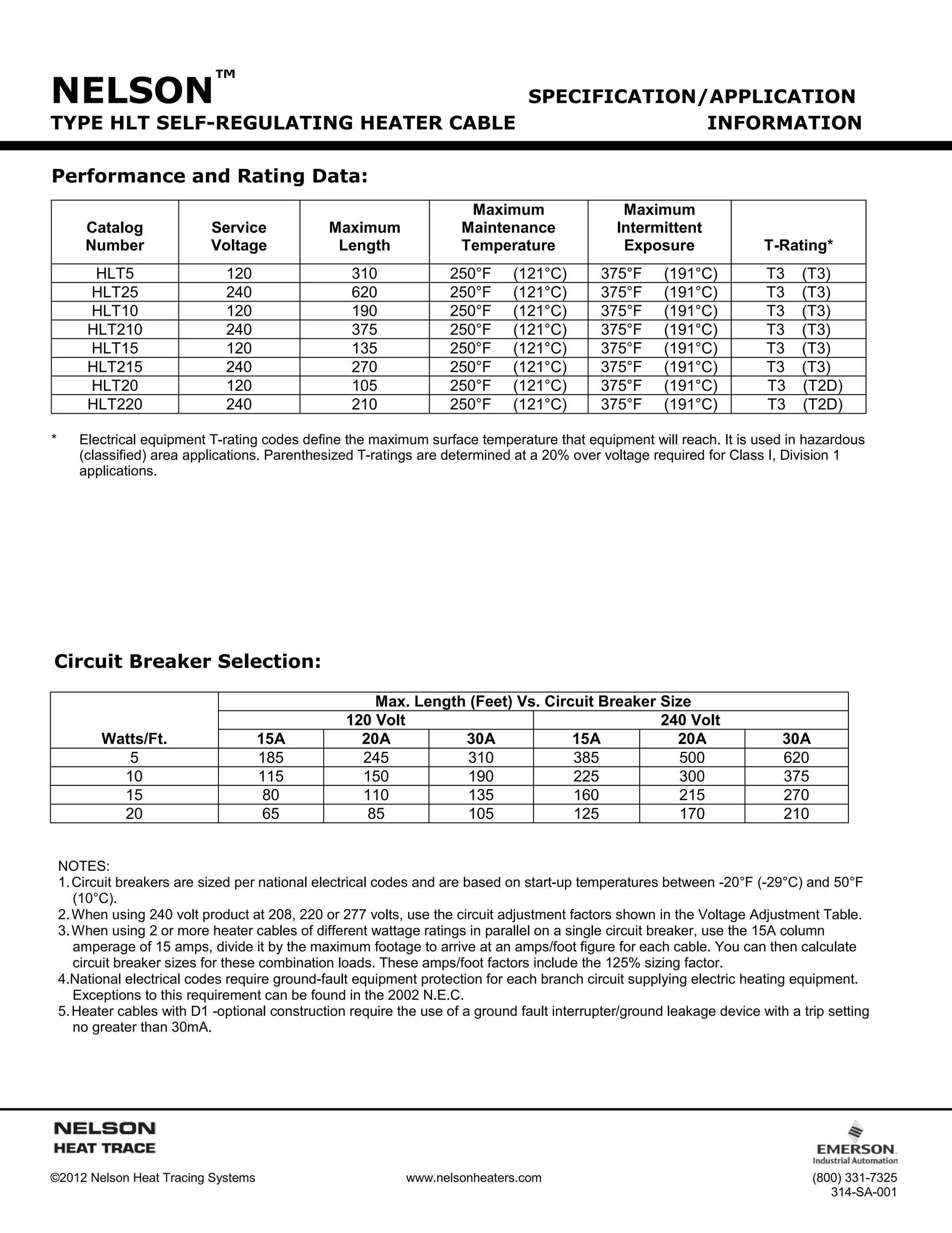 Nelson HLT10 Heat Tracing Cable - Spec Sheet | PDF