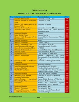 Nelson Mandela- International Awards, Honors & Appointments | PDF