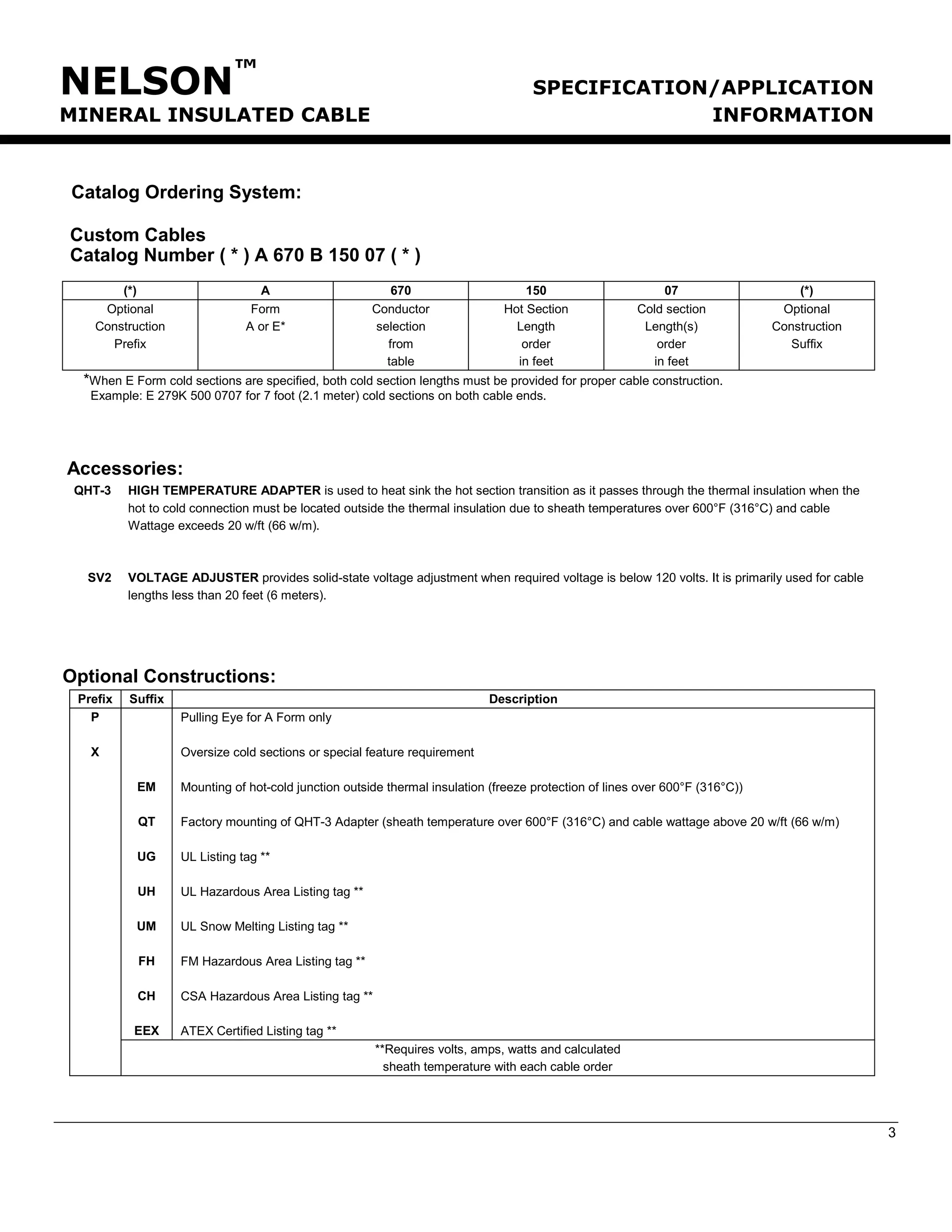 Nelson MI K1 Heat Tracing Cable - Spec Sheet | PDF