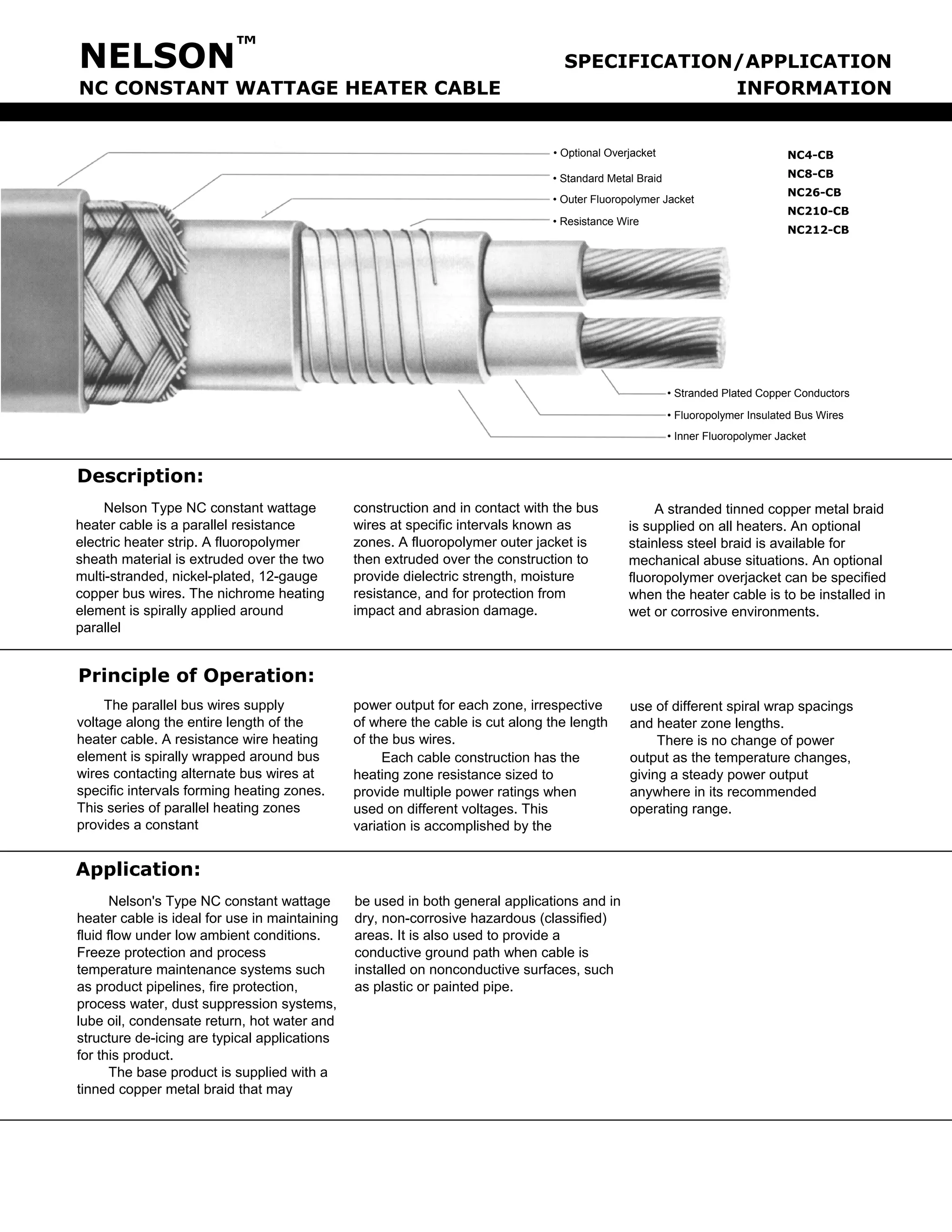 Nelson NC210 Heat Tracing Cable - Spec Sheet | PDF